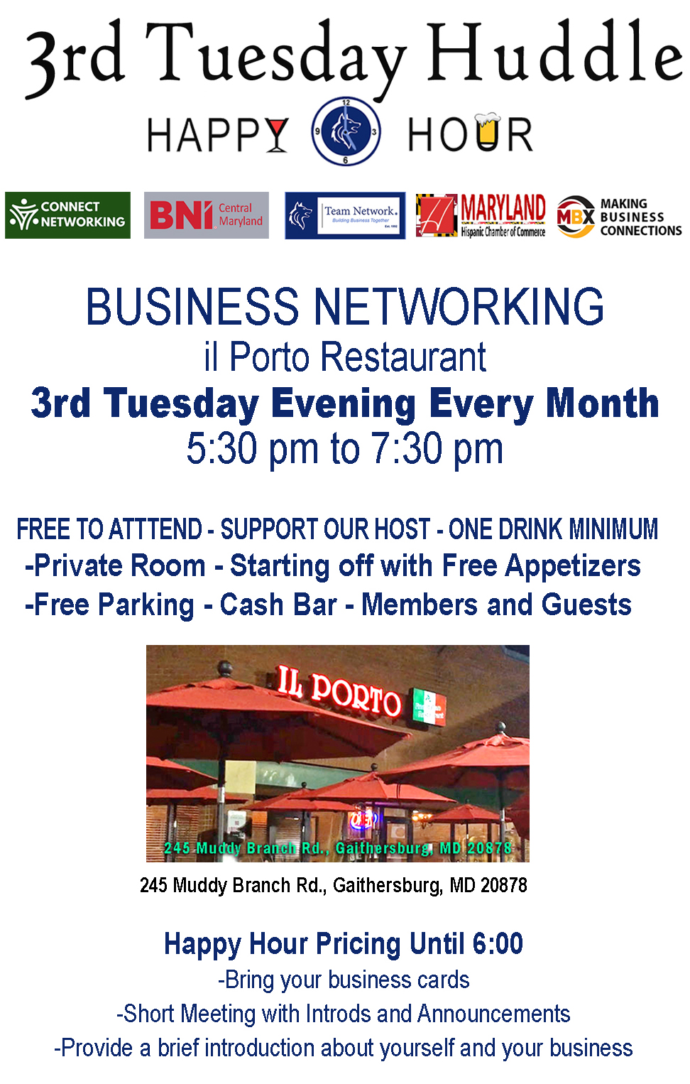 3rd Tuesday Huddle - Happy Hour | Maryland Hispanic Chamber of Commerce